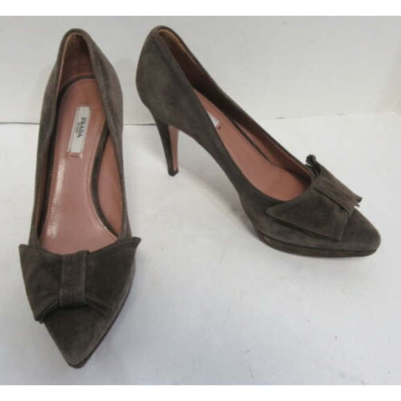 Prada | Shoes | Prada Brown Suede Bow Platform Pointed Toe Pumps Sz 365 ...
